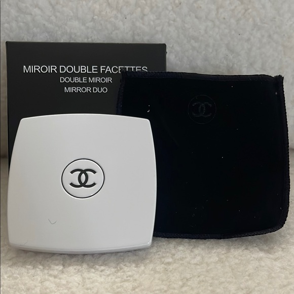 CHANEL | Accessories | Chanel White Compact Mirror With Black Pouch ...